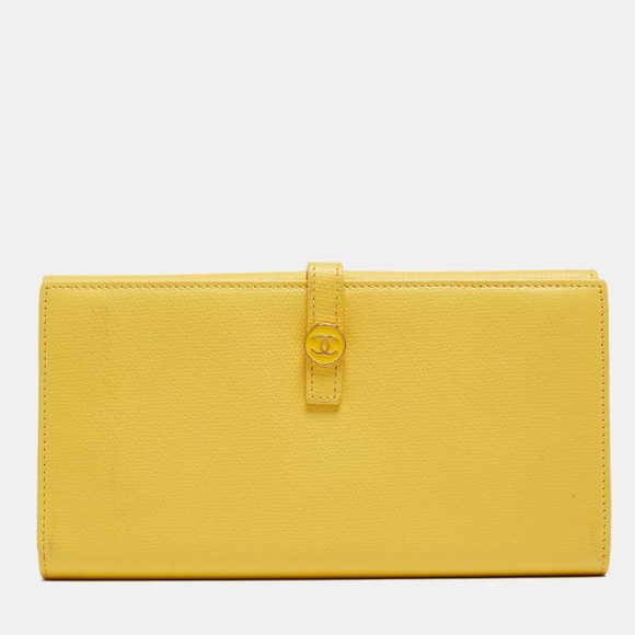 CHANEL | Bags | Chanel Yellow Leather Cc Flap French Continental Wallet ...